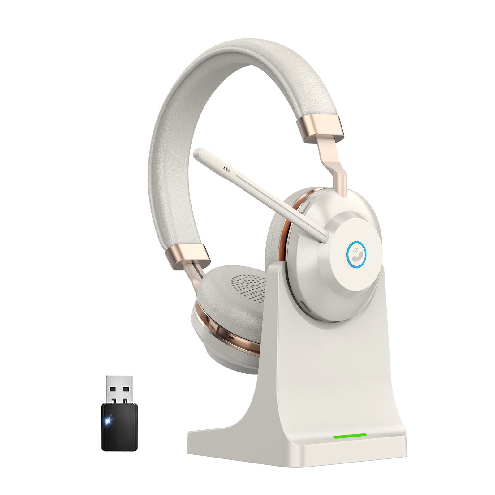 White Gold Bluetooth Headset with Microphone, USB Dongle & Charging Ba