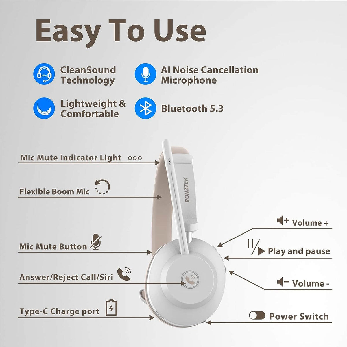 vonztek:Wireless & Bluetooth Headsets | Headphones with Mic for PC